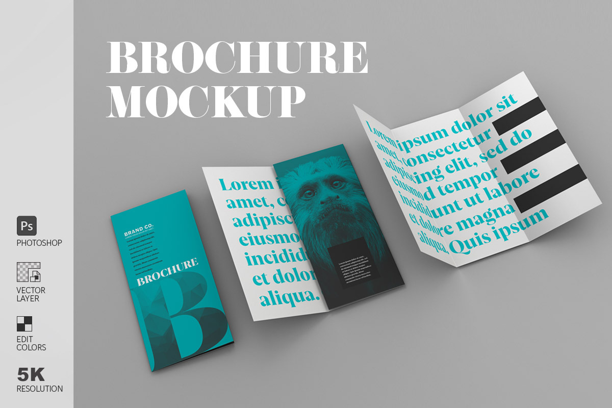 Trifold Brochure Mockup, a Print Template by LESZ Design