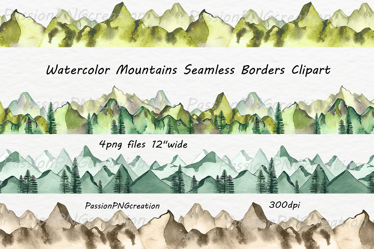 Watercolor Mountain Borders Clipart, a Texture Illustration by ...