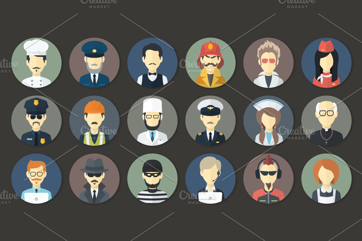 Flat Occupation Icons Set, an Icon by Alex Serada