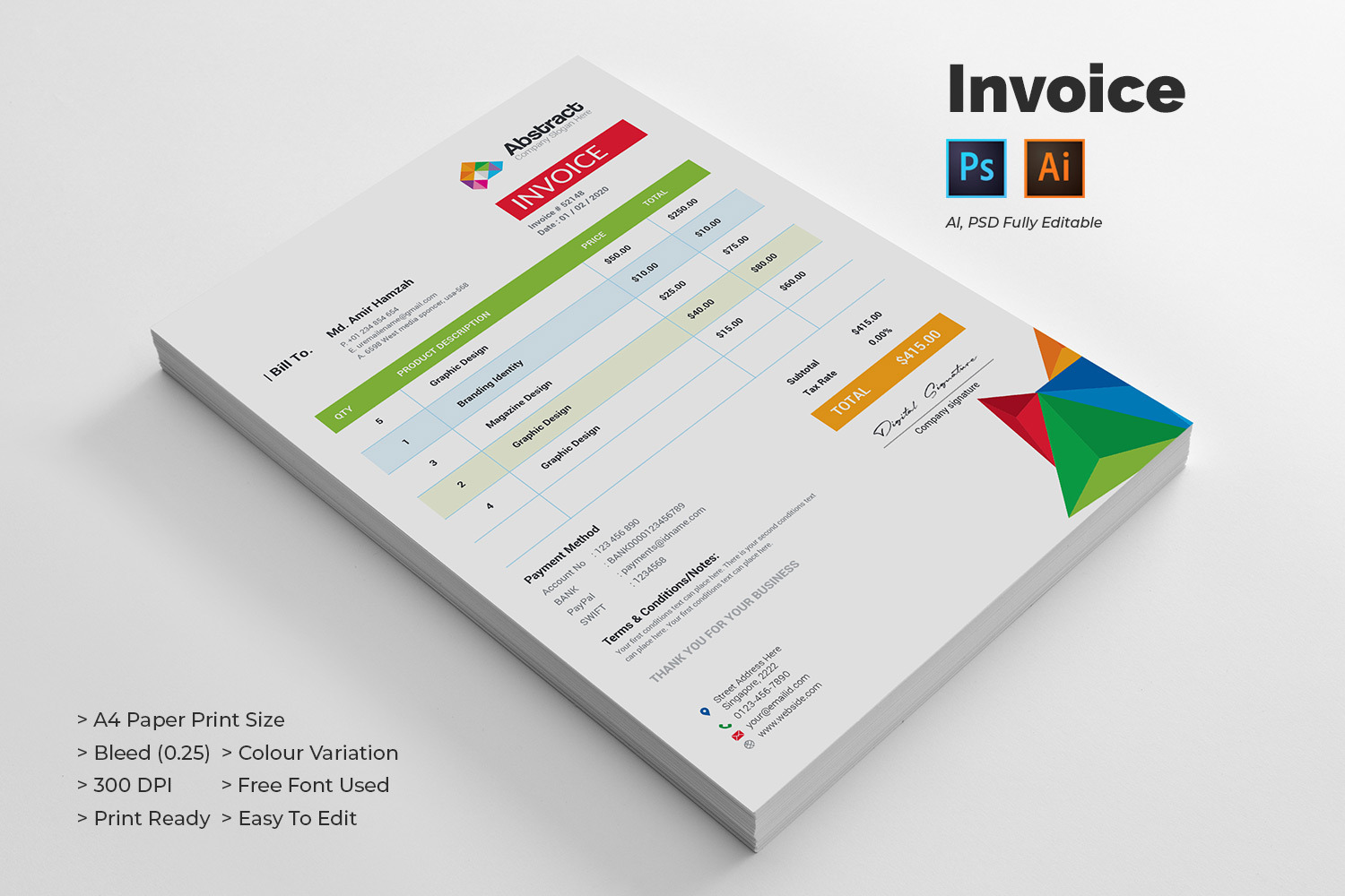 Invoice, a Stationery Template by GenerousArt