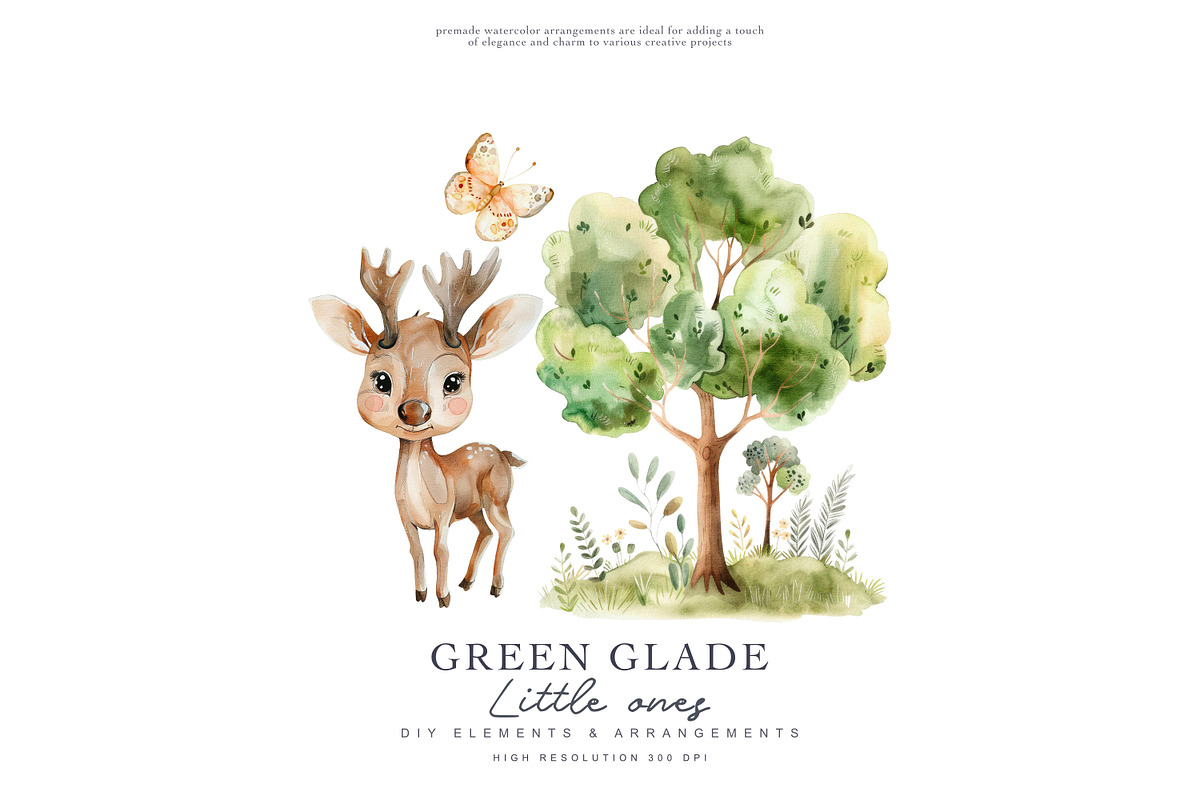watercolor green woodland clipart, an Animal Illustration by Pink ...