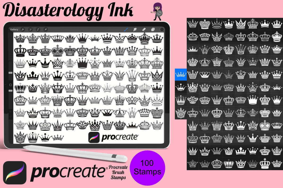 Royal Crowns Set 1 Procreate Brush, a Brush Add-On by Disasterology Ink