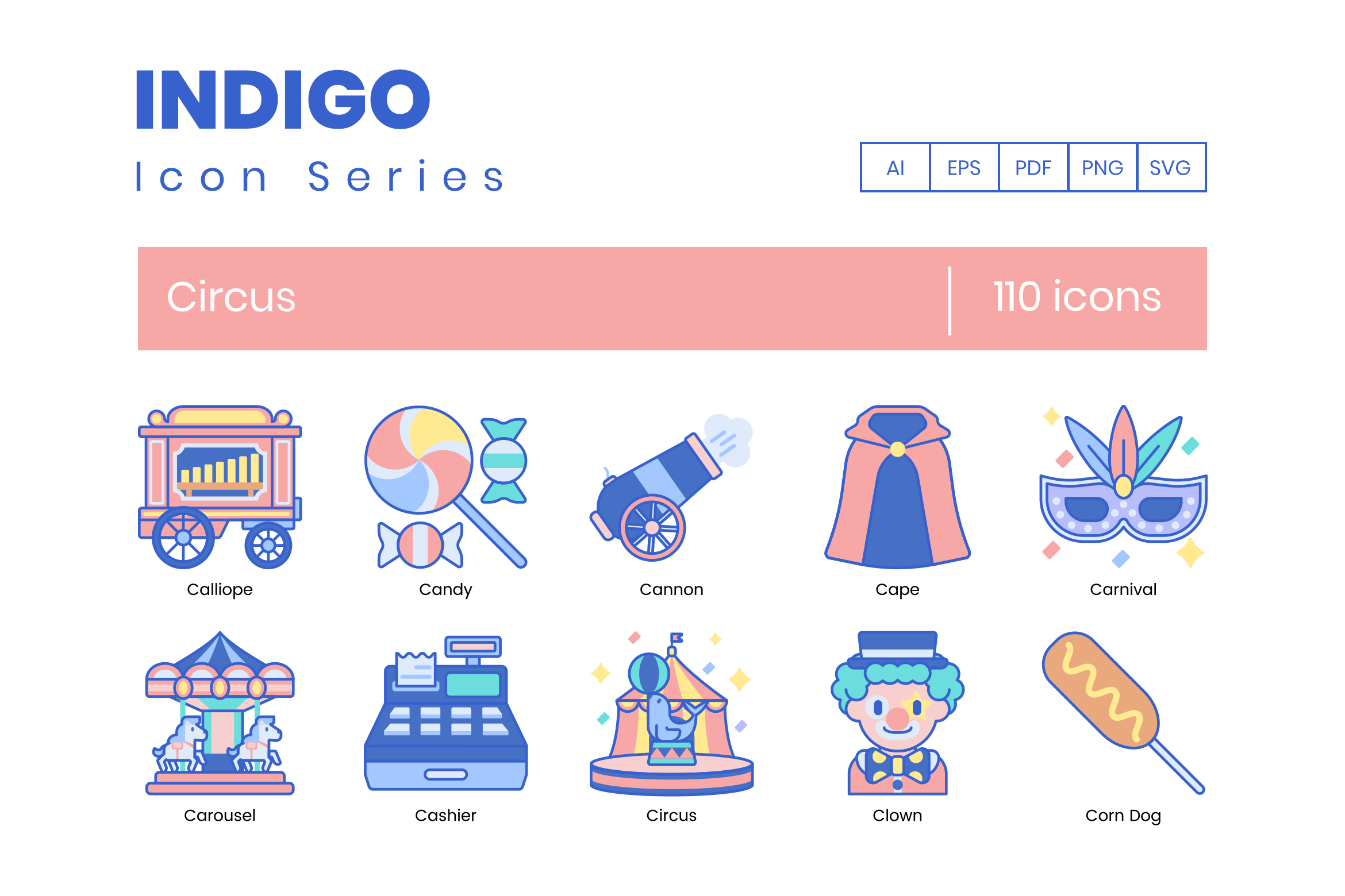 110 Circus Icons | Indigo Series, an Icon by Flat Icons