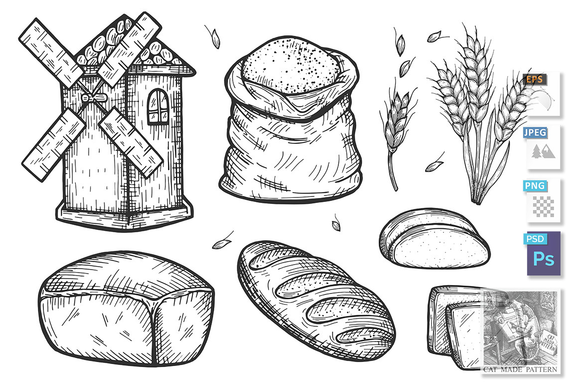 Bread making set, a Food Illustration by CatMadePattern | Creative Market