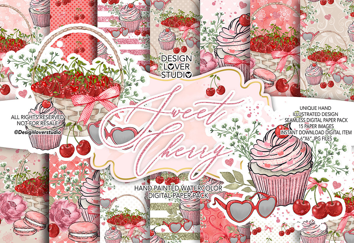 Sweet Cherry digital paper pack, a Pattern Graphic by designloverstudio ...
