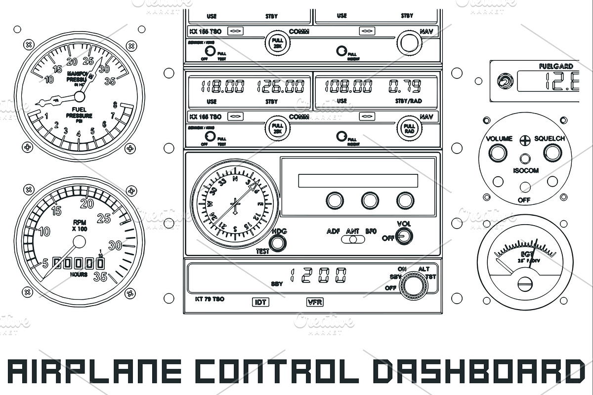 Airplane Control Dashboard Set, a Technology Illustration by Blacklight