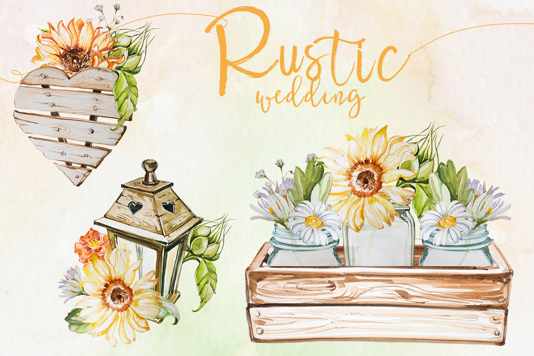 Watercolor Rustic Wedding Clipart, a Seasonal Illustration by ...
