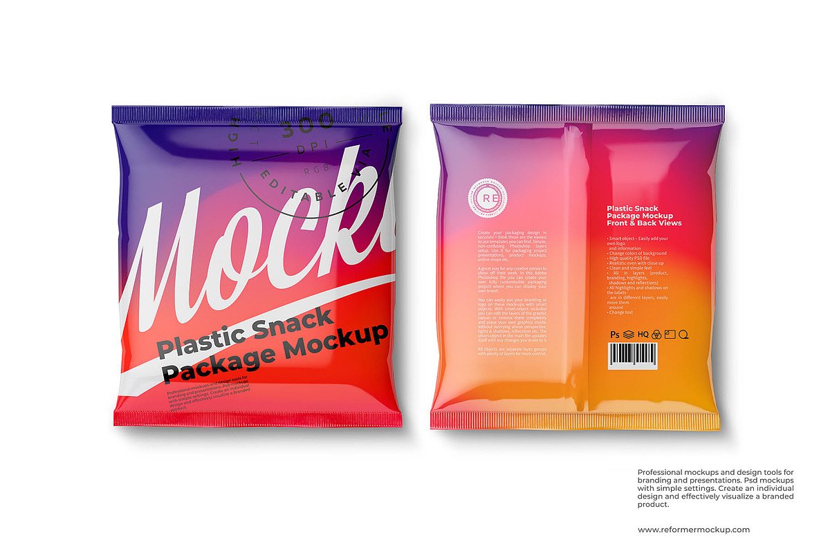 Plastic Snack Package Mockup, a Packaging Mockup by Reformer Mockup