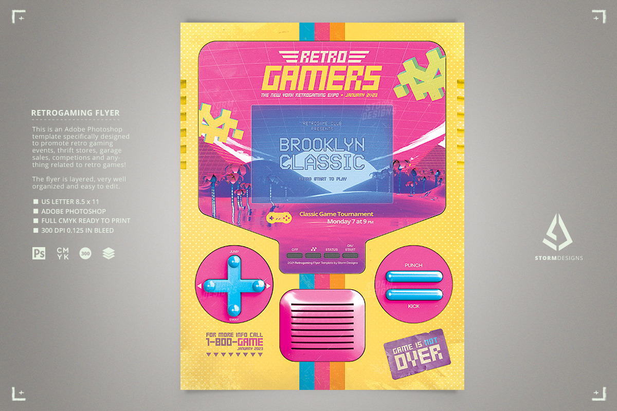 Retro Handheld Gaming Flyer Template, a Flyer Template by Storm Pixels