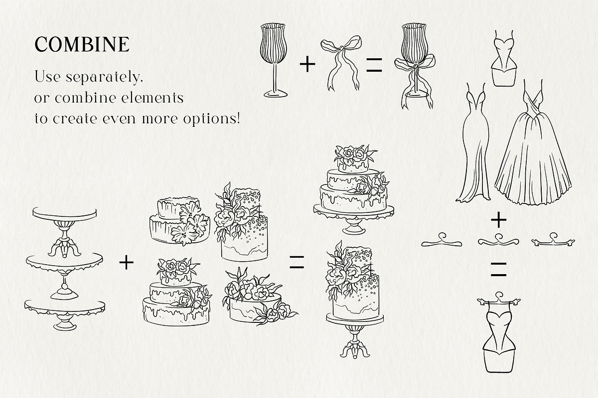 Wedding line art illustrations, a Decorative Illustration by Garden in ...
