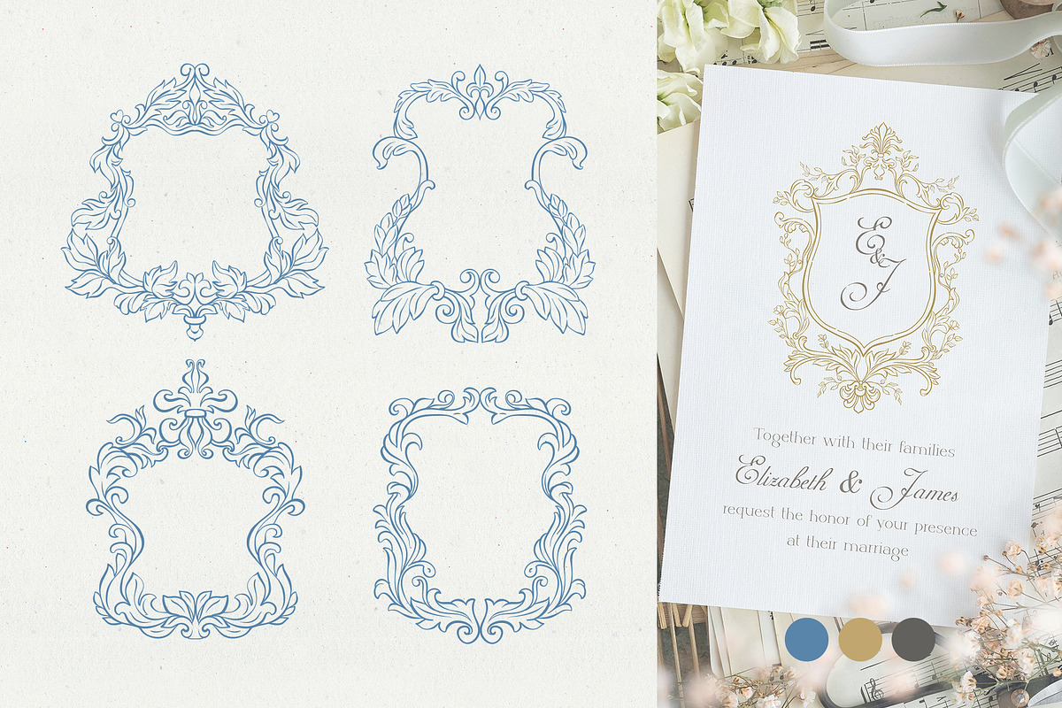 Baroque Line Art | Frames & Crests, a Decorative Illustration by ...