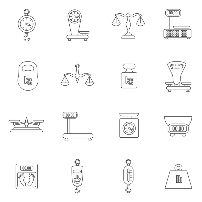 Linear scales and weight icons set, an Outline Icon by Microvector