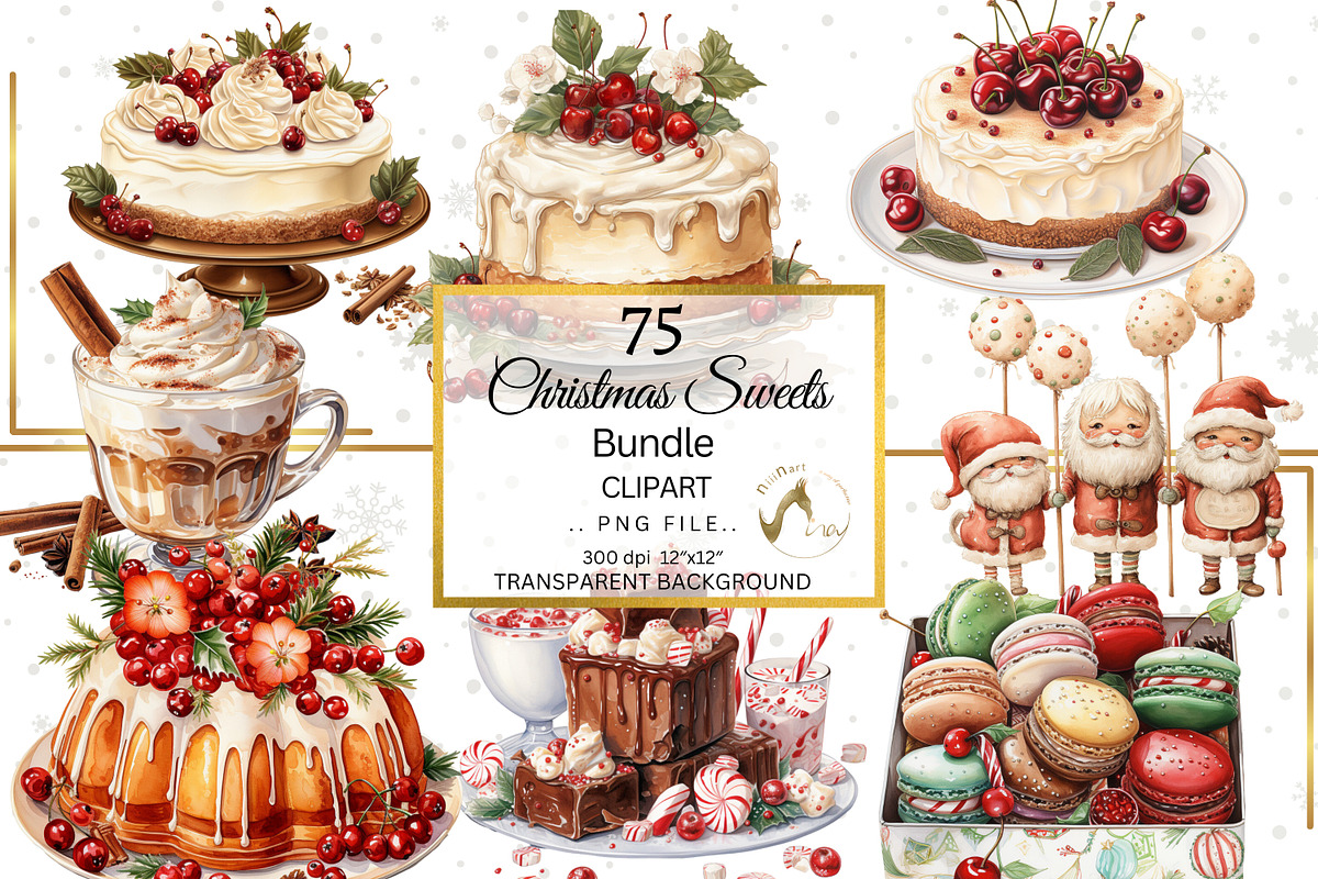 Christmas Sweets Clipart Bundle, a Food Illustration by NiiiNArt