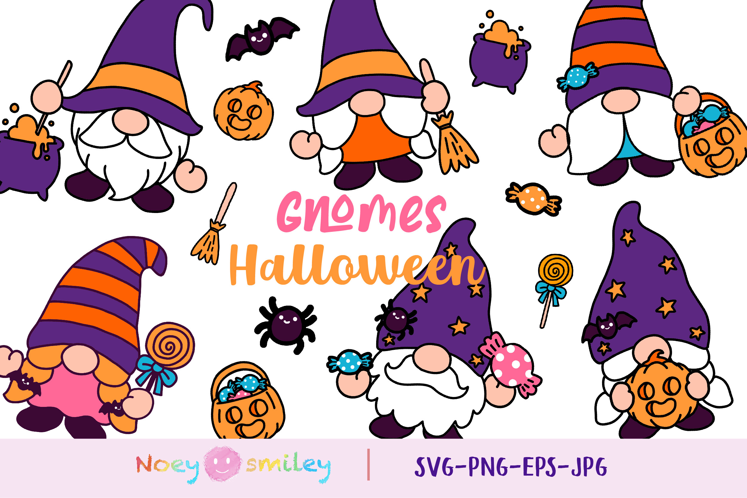 Gnomes Halloween Clipart, SVG Cricut, an Illustration by Noey smiley