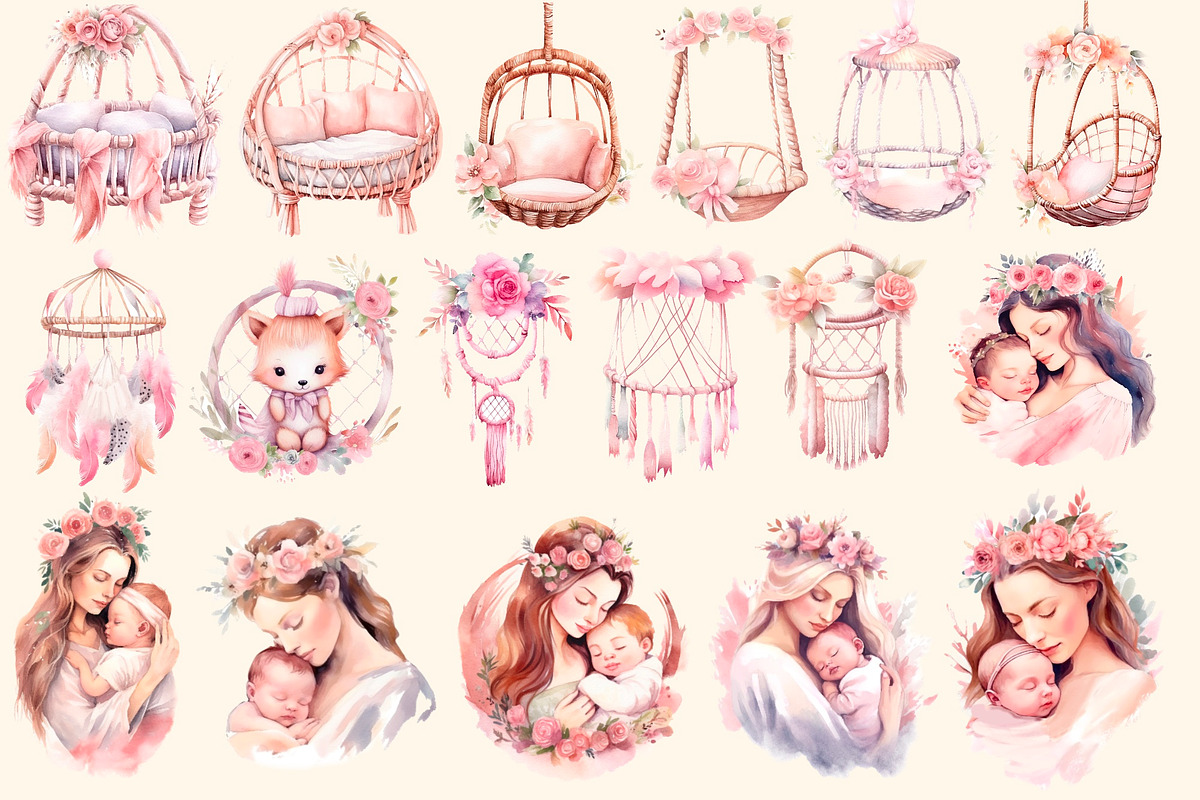 Rosy world, Boho Baby girl 133 PNG, a Decorative Illustration by Hello ...