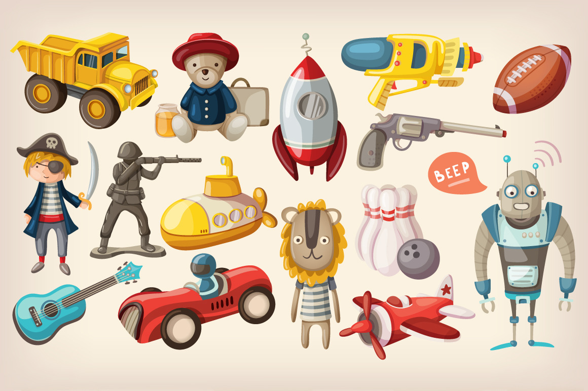 Colorful retro toys for kids #2, an Illustration by Moonery's