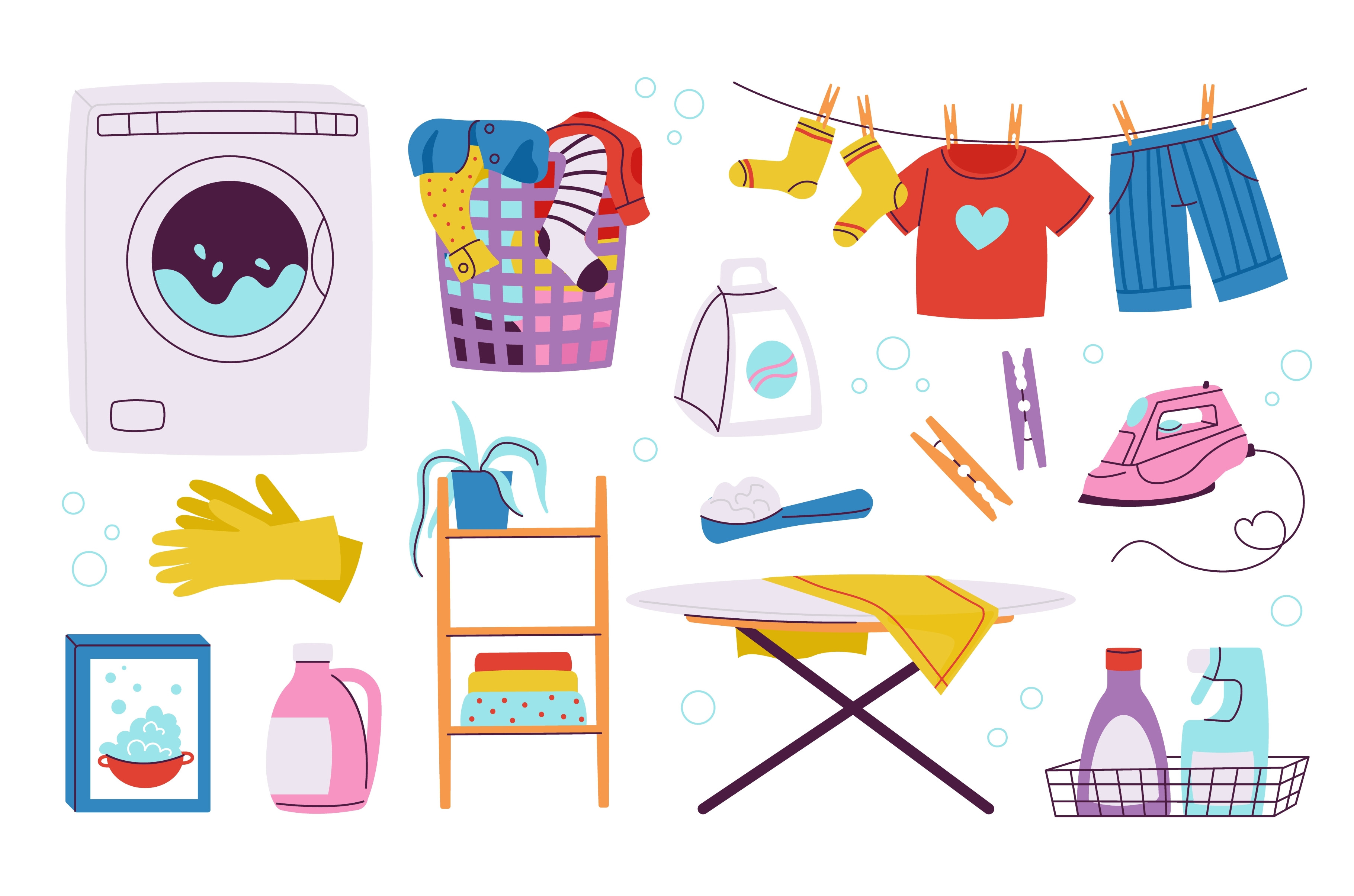 Home laundry elements, iron and wash | Graphics ~ Creative Market