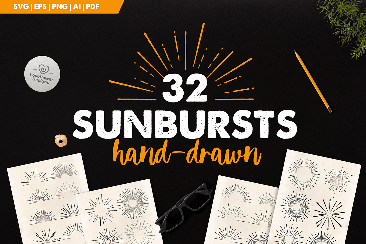 Sunburst Bundle | 32 Sunbursts, a Graphic by LovePowerDesigns