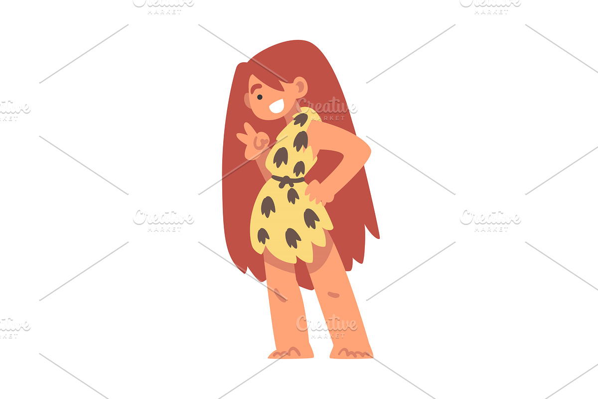 Standing Primitive Woman Character, an Animal Illustration by ...