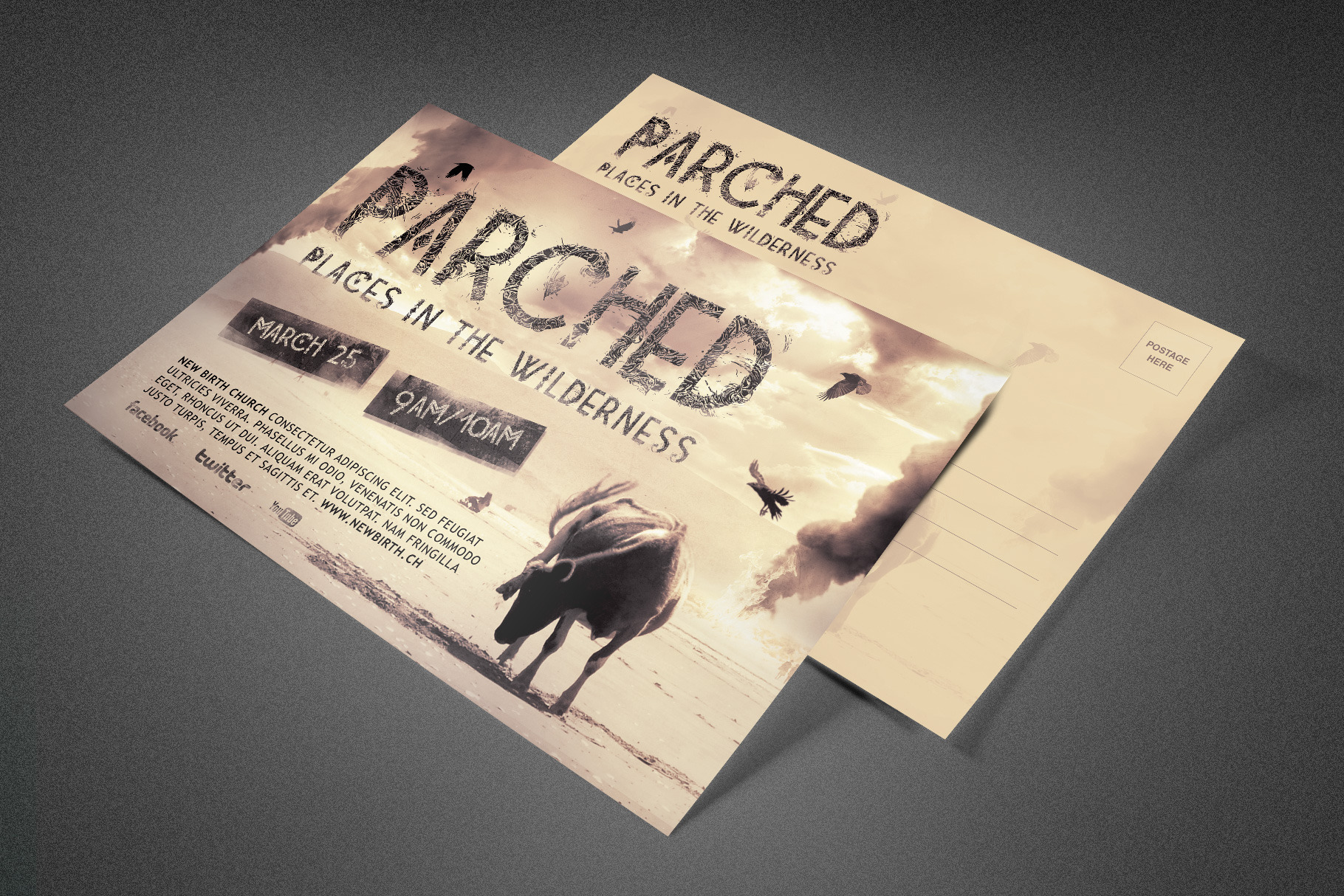 Parched Church Postcard Template, a Card Template by loswl
