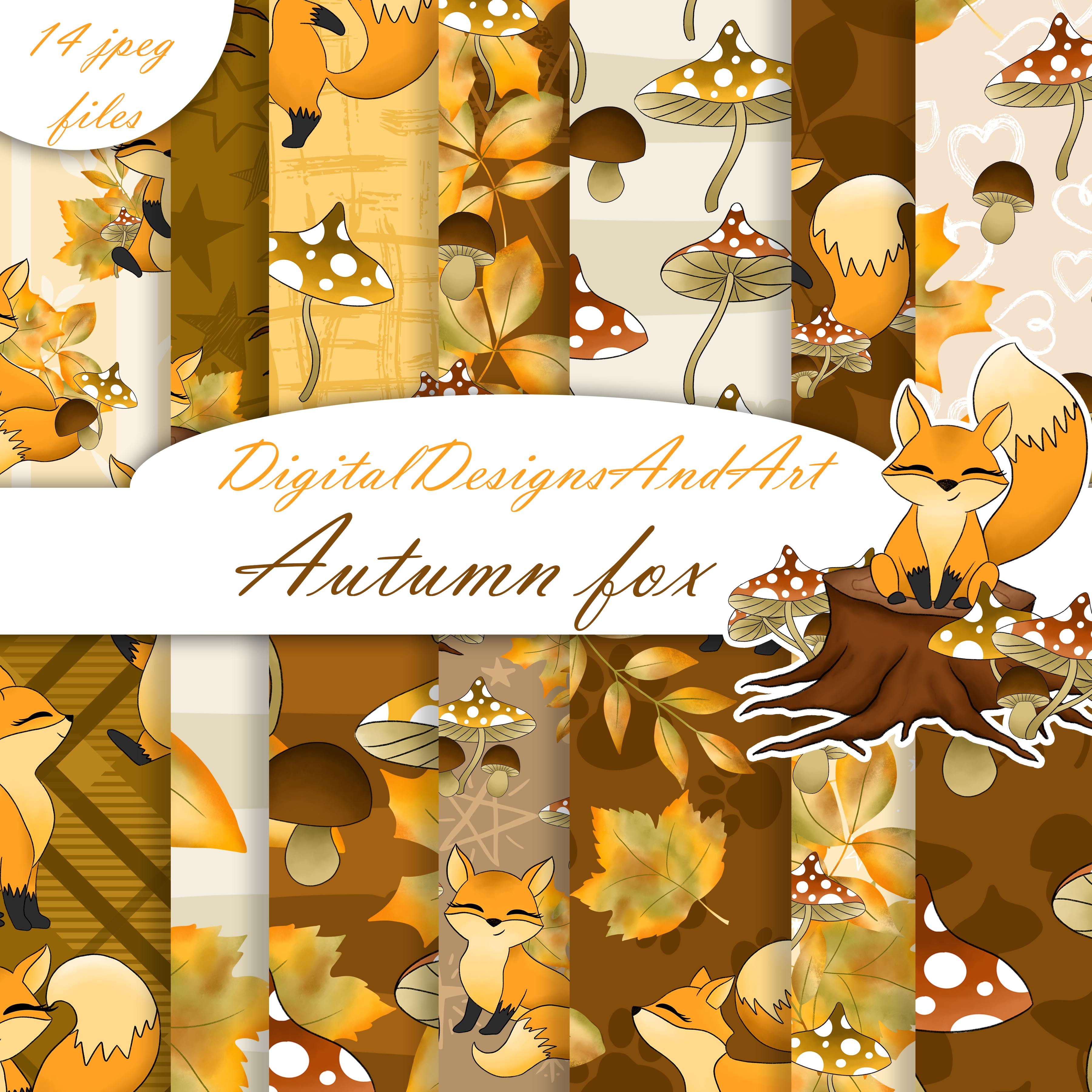 Autumn fox digital paper, a Pattern Graphic by DarinaDigital