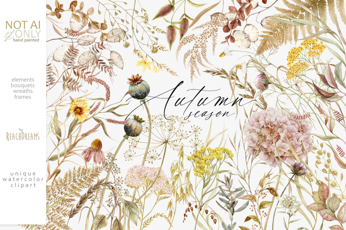 Wildflower fall watercolor clipart, a Decorative Illustration by ...