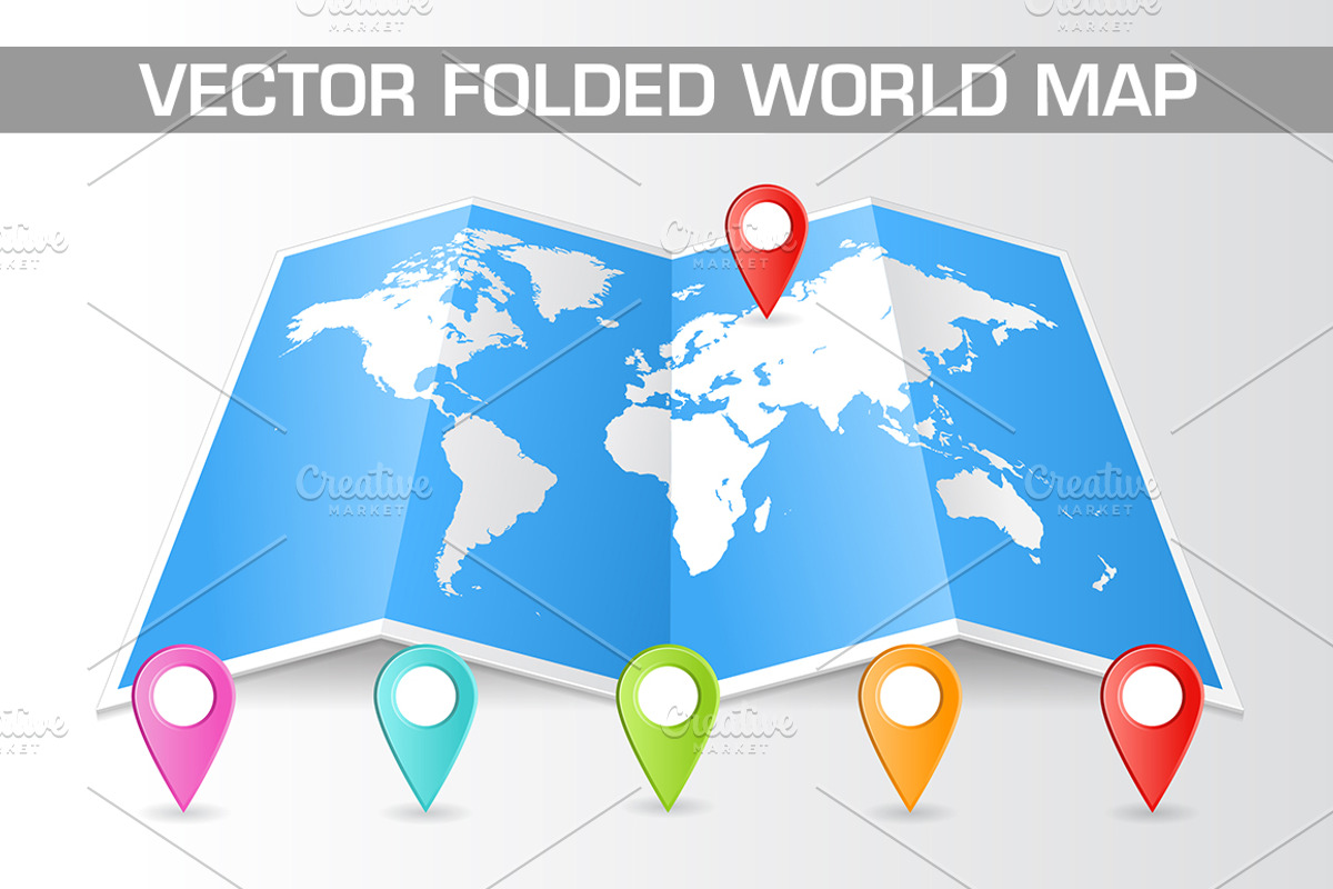 Vector Folded World Map, an Illustration by Pingebat