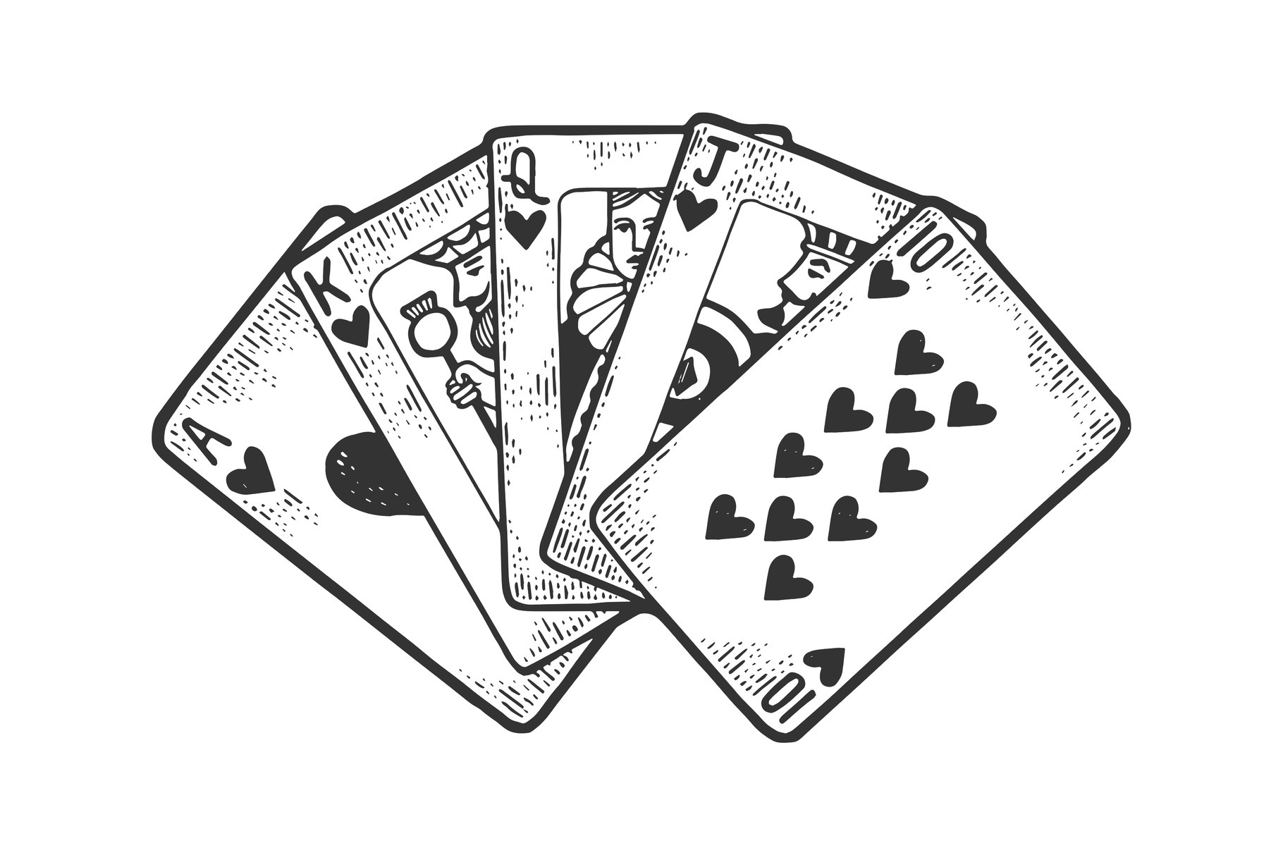 Royal flush sketch engraving vector, an Object Graphic by AlexArt
