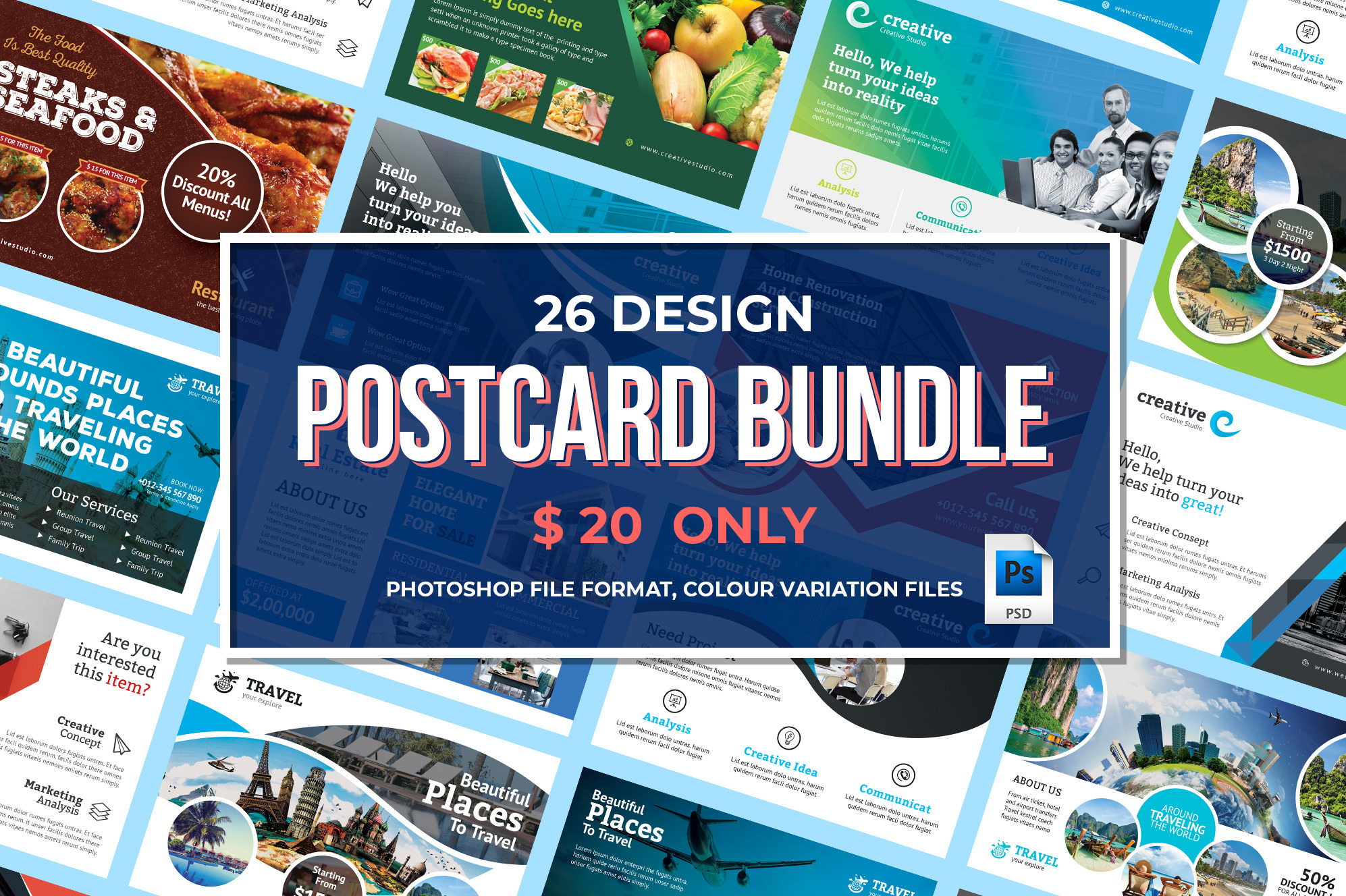 Postcard Bundle, a Card Template by GenerousArt