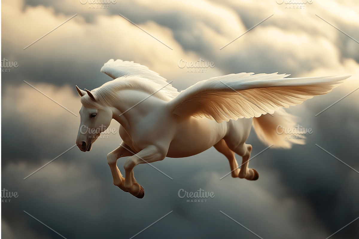 Pegasus, the mythical winged horse, an Illustration by Sergey Kotenev