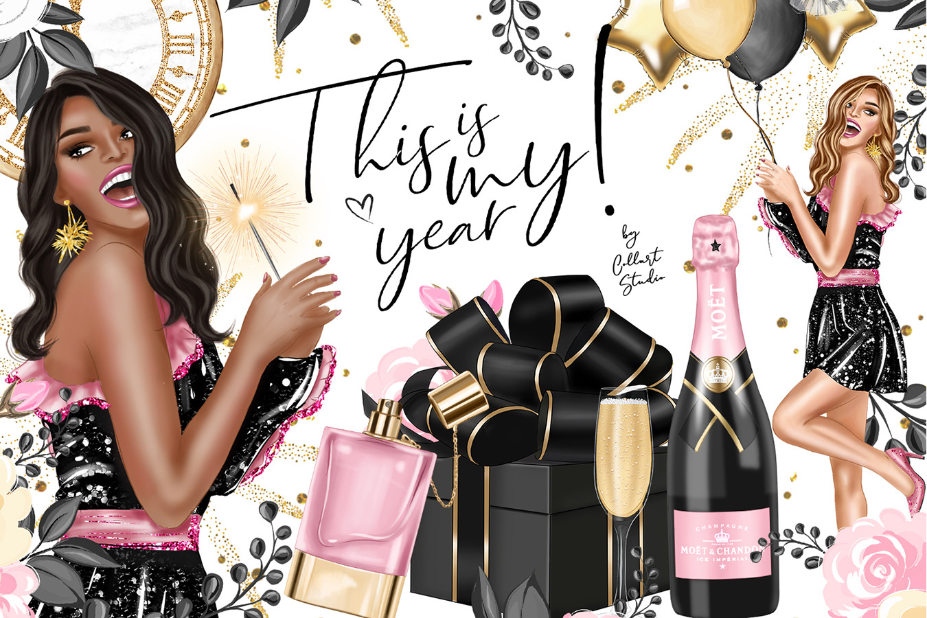 New Year Clip Art, Party, an Illustration by Collart Studio