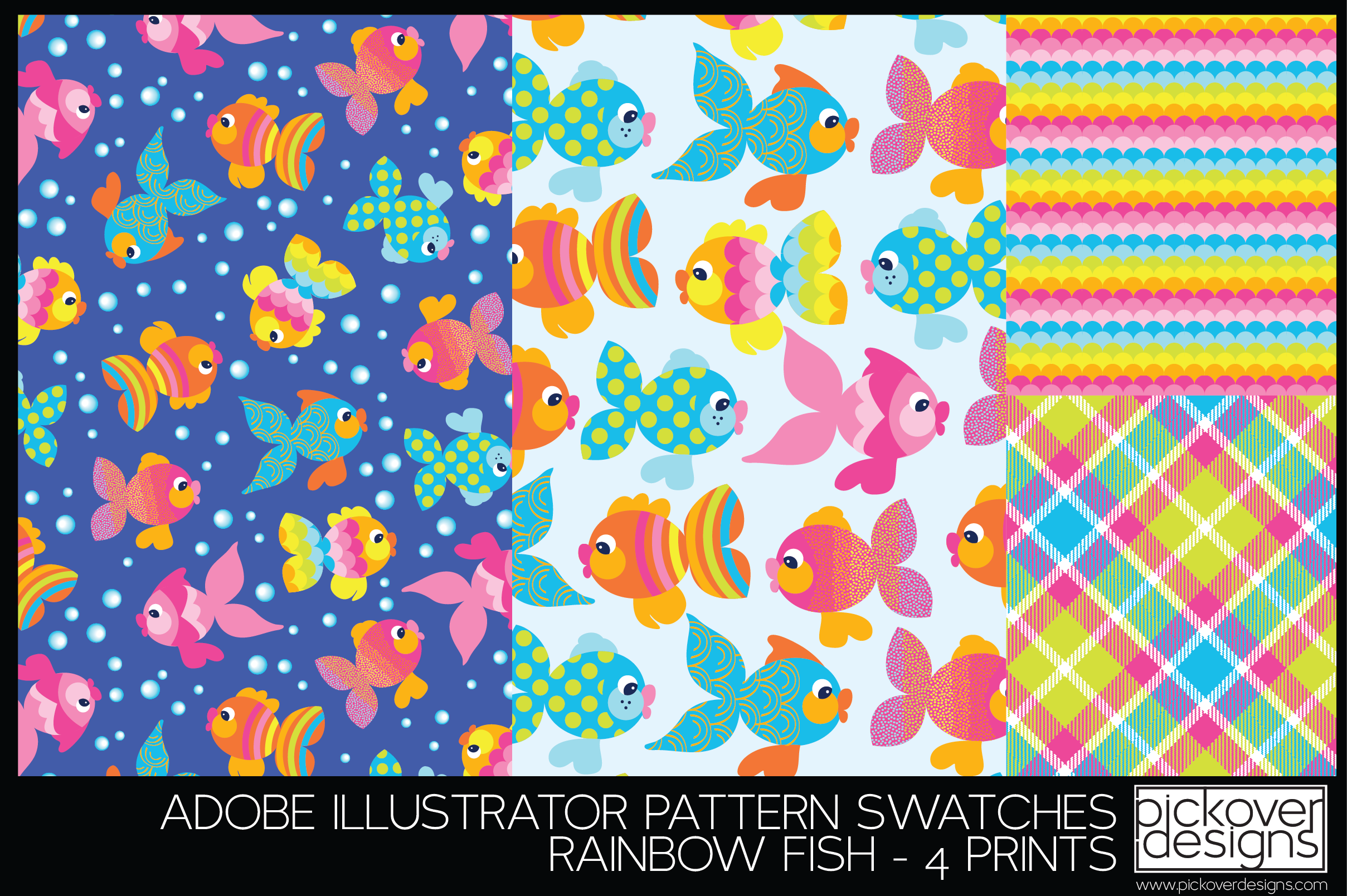 4 Rainbow Fish Print Swatches, a Pattern Graphic by Pickover Designs
