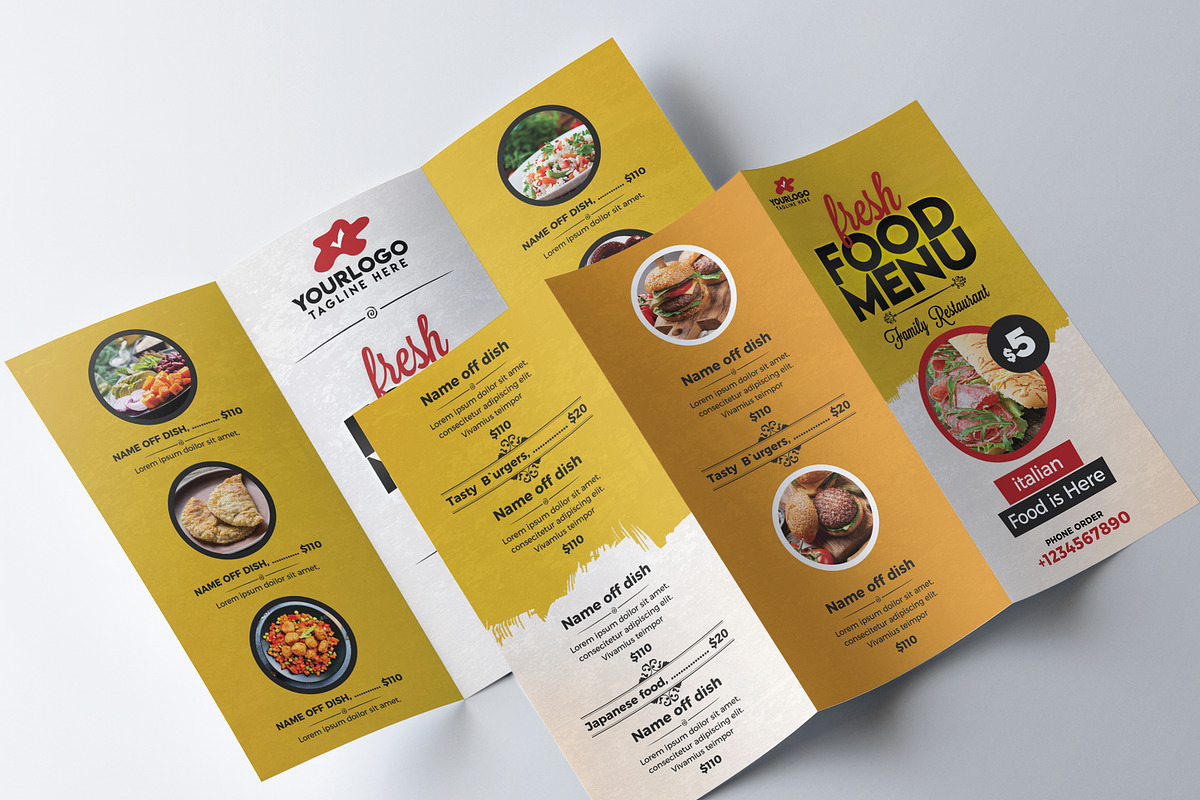 Restaurant Menu Tri Fold Brochure, a Flyer Template by AfzaalGraphics