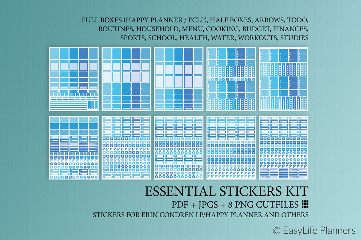 Planner Stickers Blue Printable, a Stationery Template by EasyLifePlanners