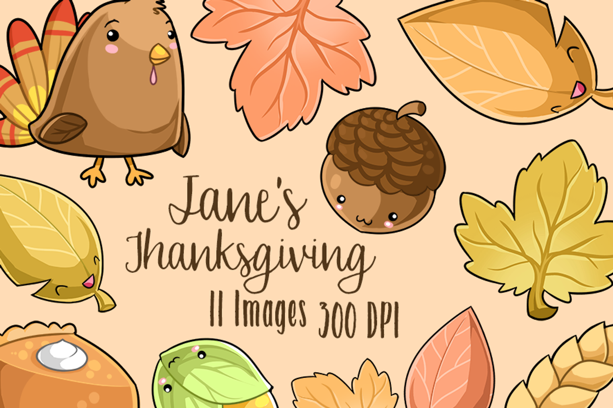 Kawaii Thanksgiving Clipart, an Illustration by DigitalArtsi