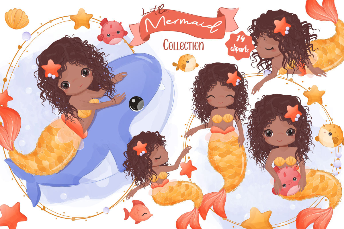 Cute Little Mermaid Clip-Art Set