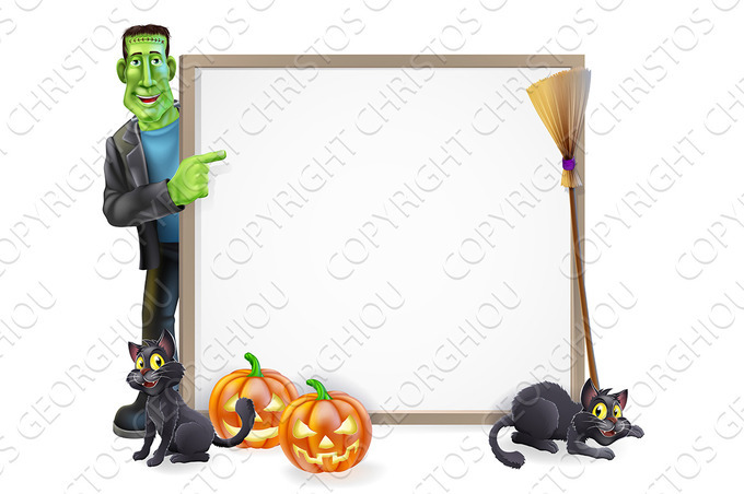 Halloween Frankenstein Sign, an Illustration by Christos Georghiou