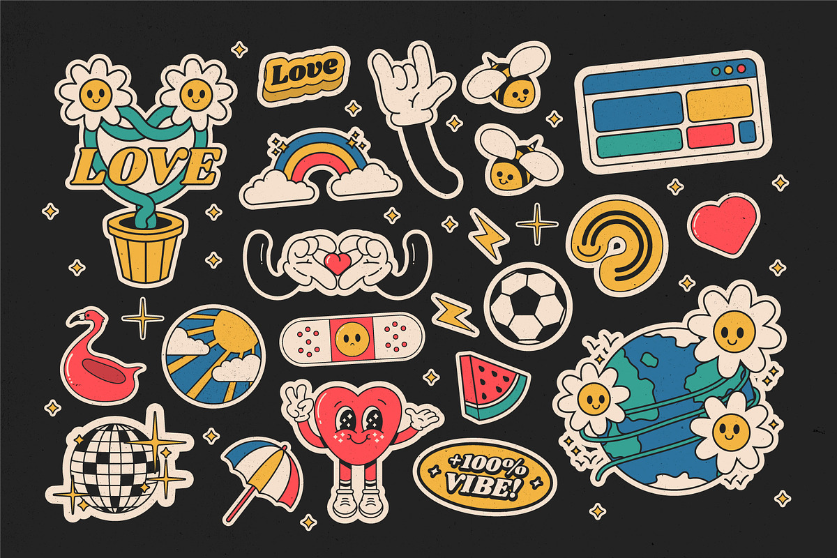 CARTOON GROOVY SUMMER STICKERS