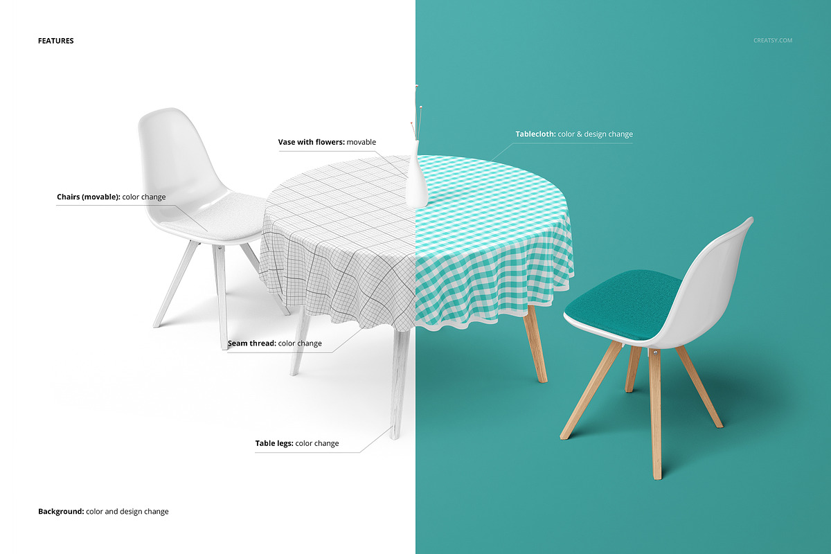 Round Tablecloth Mockup Set, a Household Mockup by creatsy5
