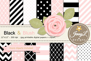 Black and Pink Digital Paper Clipart | Graphic Patterns ~ Creative Market