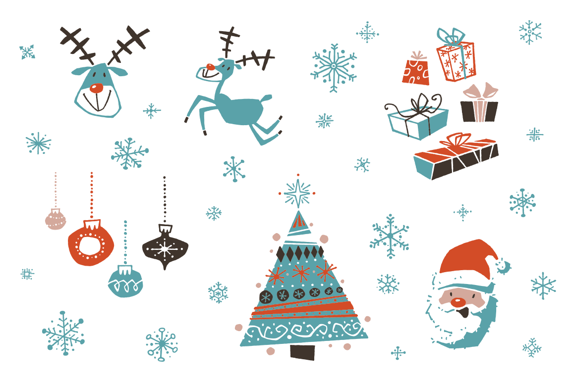 Christmas Vector Set Retro Style, a Decorative Illustration by Pengueng
