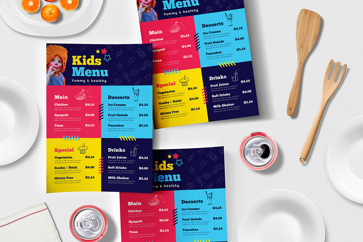 A4 Kid's Menu Template, a Flyer Template by BrandPacks