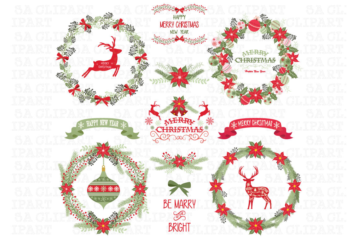 Christmas Wreath Clip Art, a Decorative Illustration by SA ClipArt