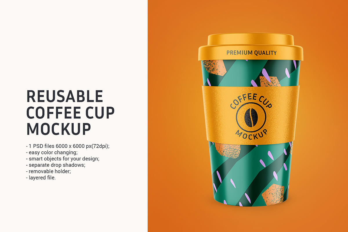 Reusable Coffee Cup Mockup, a Cups & Container Mockup by ShooShooShop