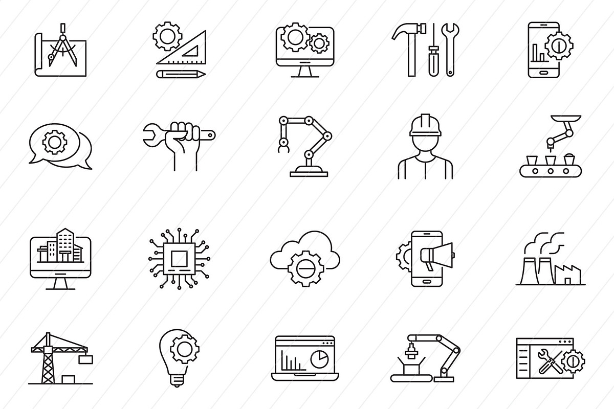 80 Engineering Icons, an Icon by Graphic Pear | Creative Market