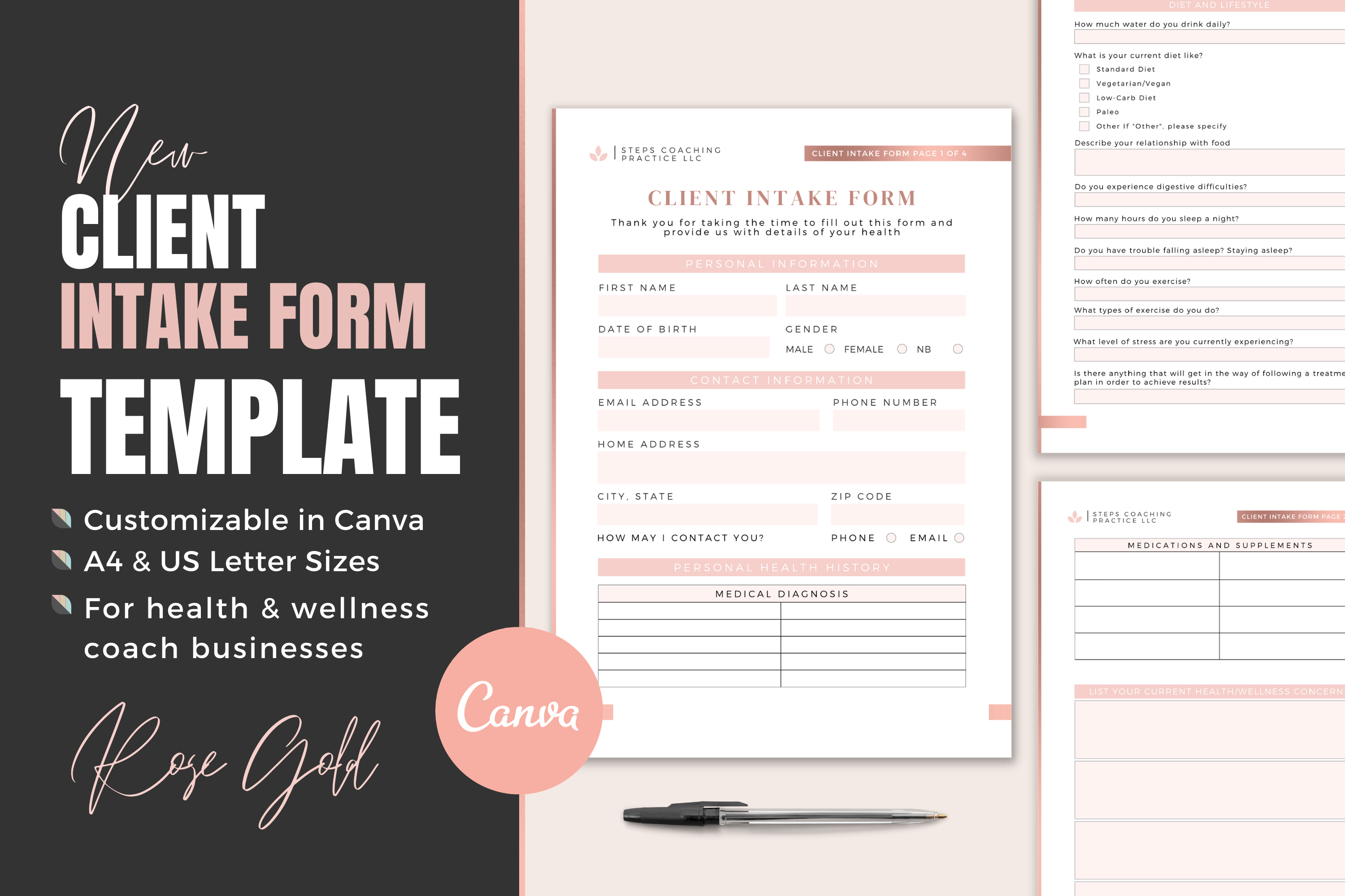 New Client Intake Form - Rose Gold, a Brochure Template by Designs by ...