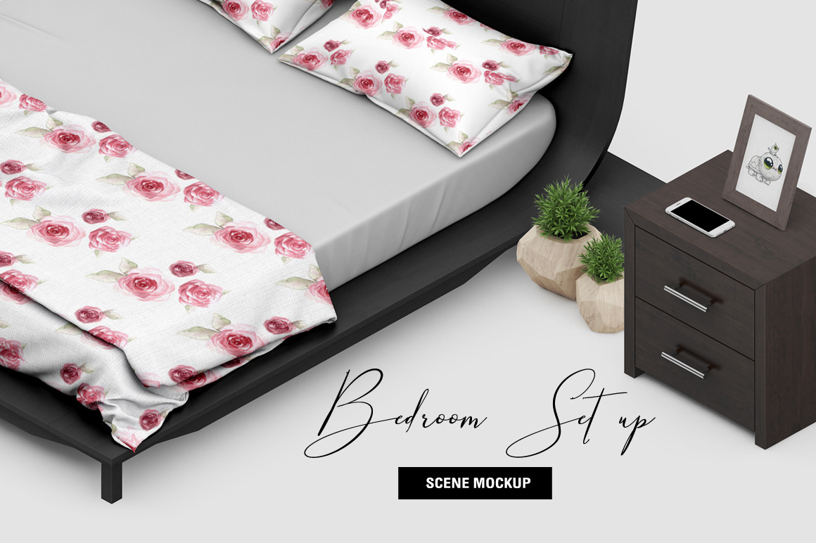 Bedroom Scene Set up Mock-up, a Household Mockup by IsometricWorld