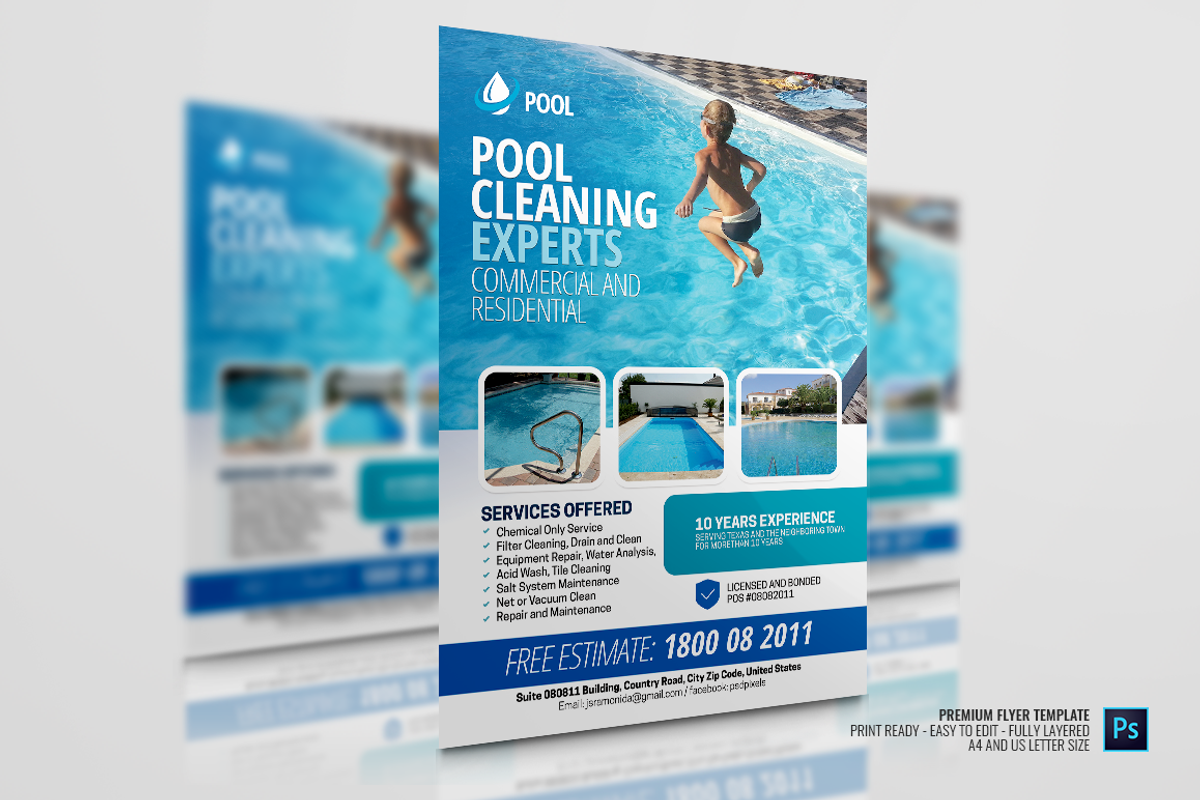 Swimming Pool Service Company Flyer, a Flyer Template by PSDPixel