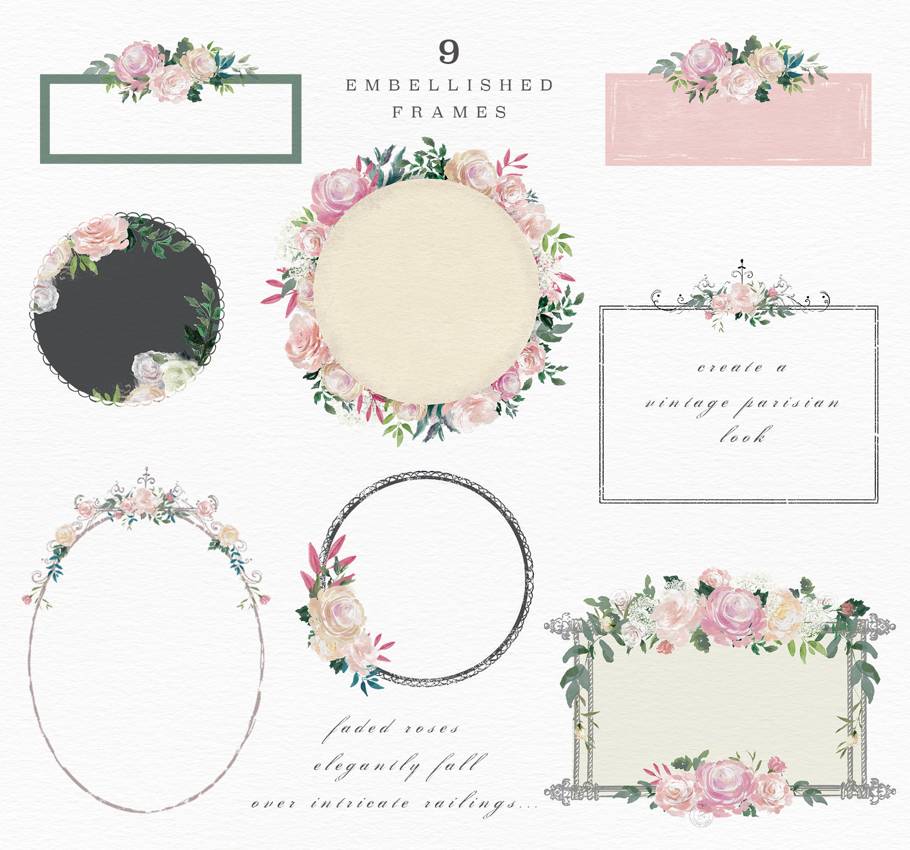 Vintage Rose Flower Clipart Set | Illustrations ~ Creative Market