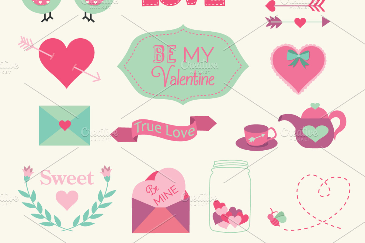 Valentines Day Vector Clip Art Set, an Illustration by Digital Sugar